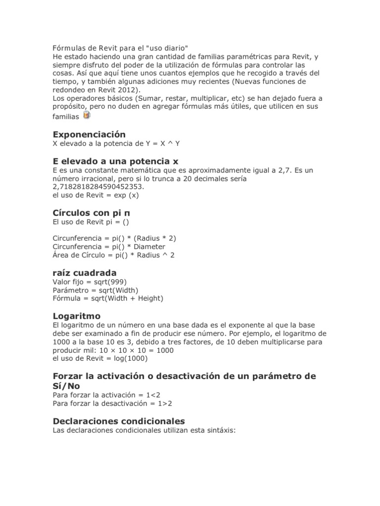Fórmulas de Revit para El | PDF | Exponenciación | Logaritmo