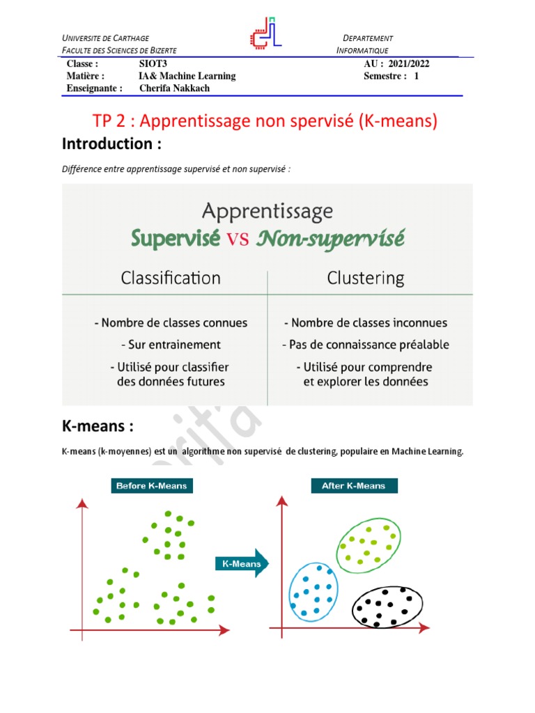 K-means en Apprentissage Non Supervisé | PDF | Apprentissage ...