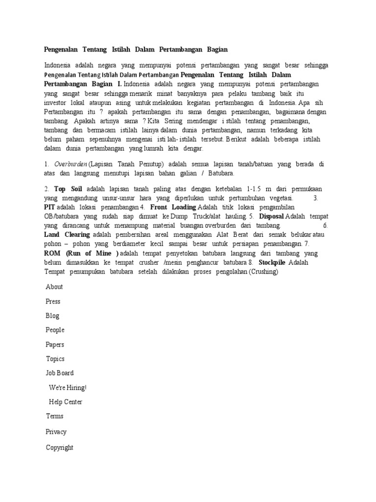 Pengenalan Tentang Istilah Dalam Pertambangan Bagian | PDF