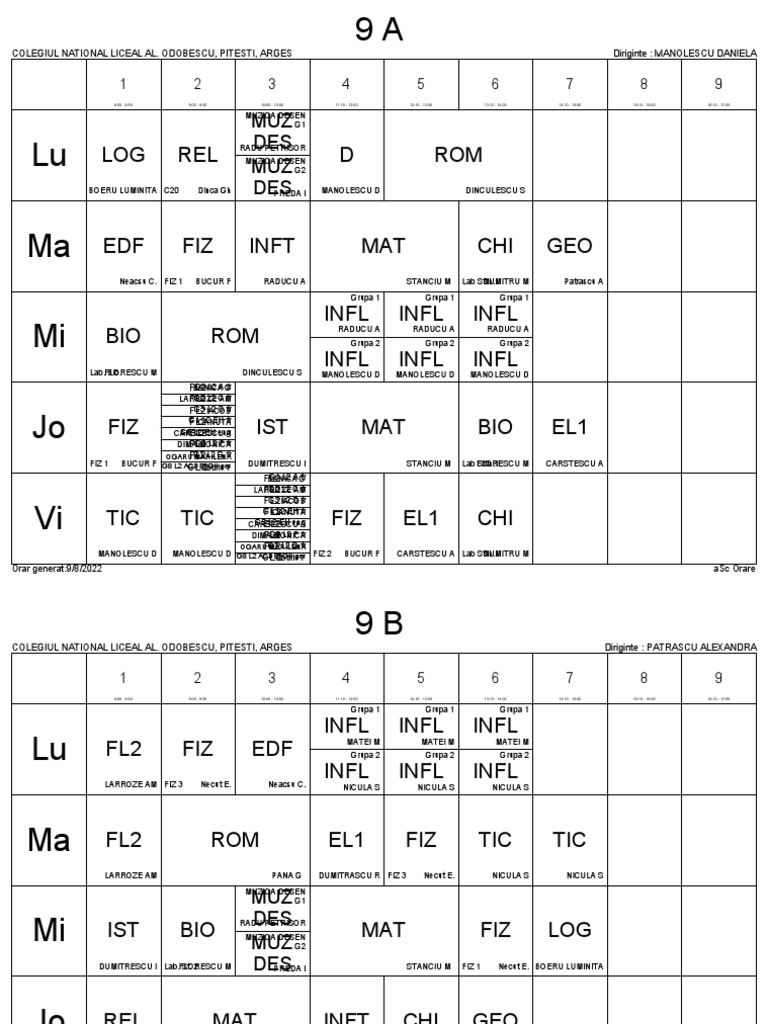 Orar Final Clase 2023 | PDF
