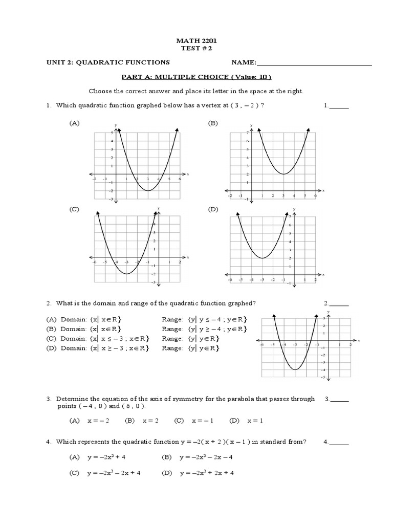 2201 Test 2 Quadratics 2014 | Download Free PDF | Mathematical ...