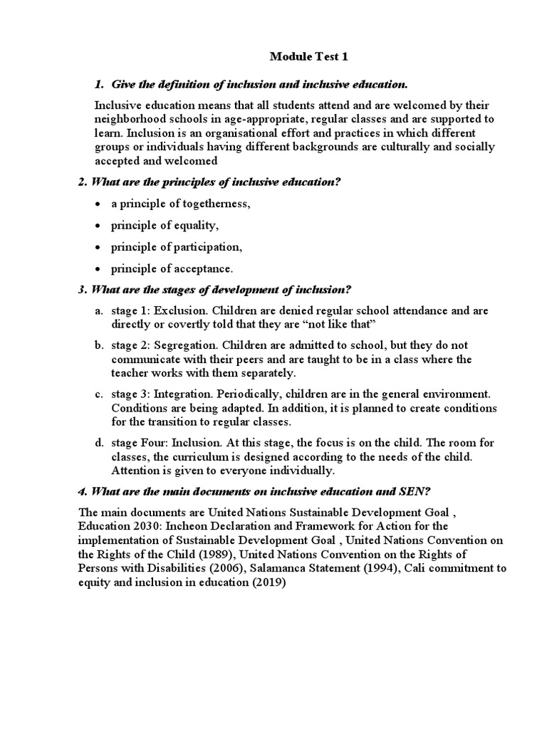 Module Test 1 | Download Free PDF | Inclusion (Education) | Teachers