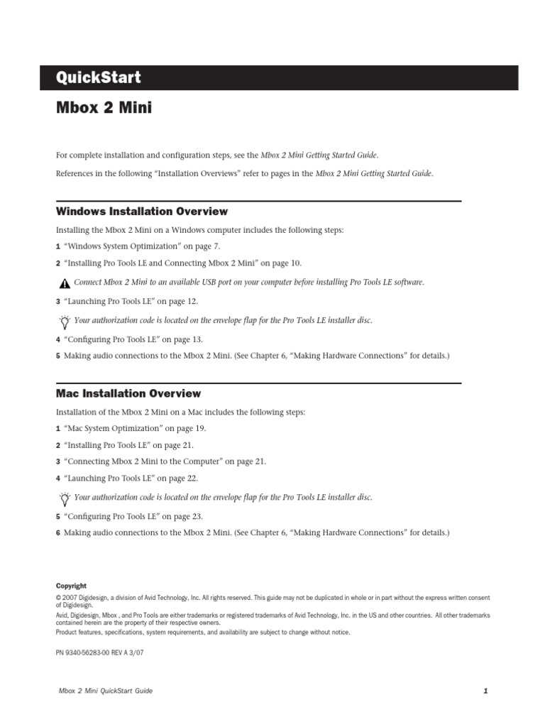 Mbox 2 Mini Quick Start | PDF