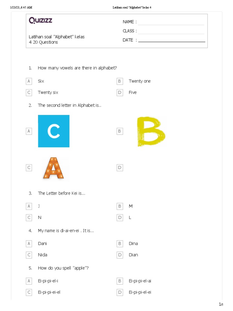 Latihan Soal - Alphabet - Kelas 4 | PDF | Alphabet | Consonant