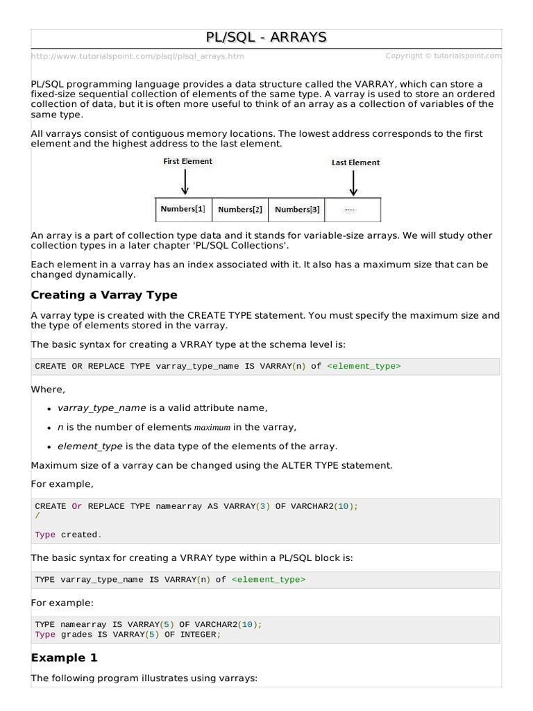 Plsql Arrays Pdf Plsql Computing 