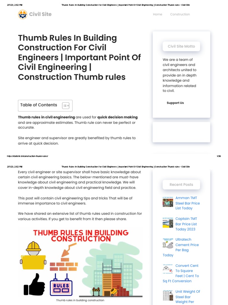 Thumb Rules in Building Construction For Civil Engineers - Important ...
