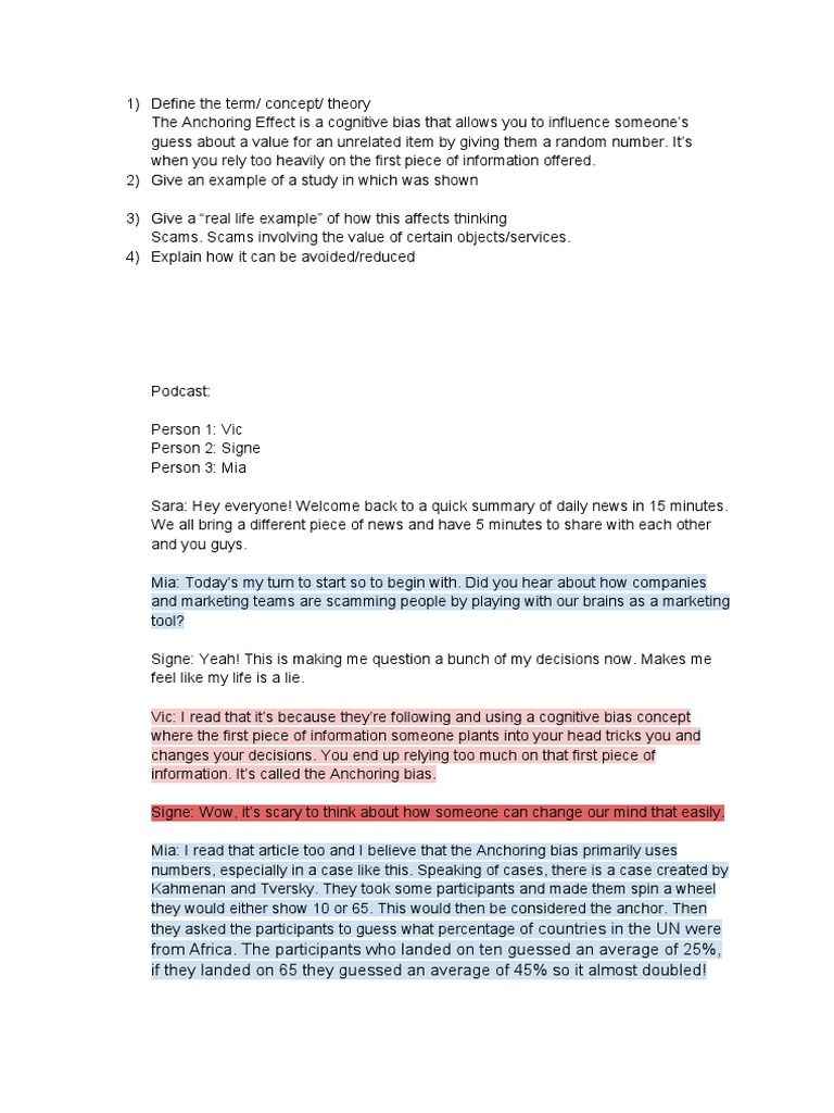 Anchoring Bias | PDF | Psychological Concepts | Cognitive Psychology