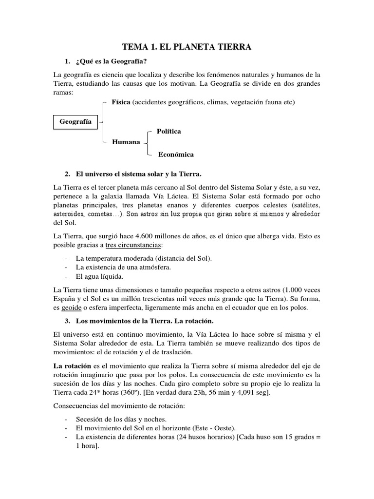 Apuntes Del Tema 1. El Planeta Tierra | PDF | Tierra | Sistema solar