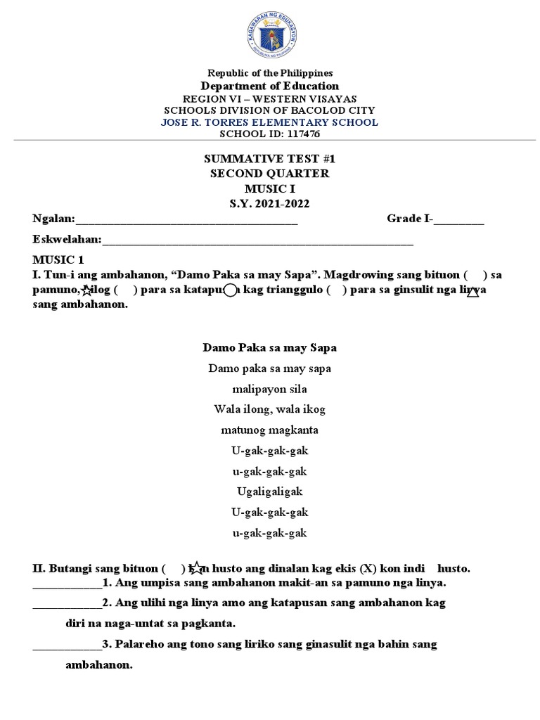 Summative Test 1 Music Q2 | PDF