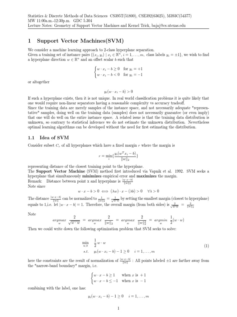 Lecture Notes SVM | PDF | Support Vector Machine | Algorithms