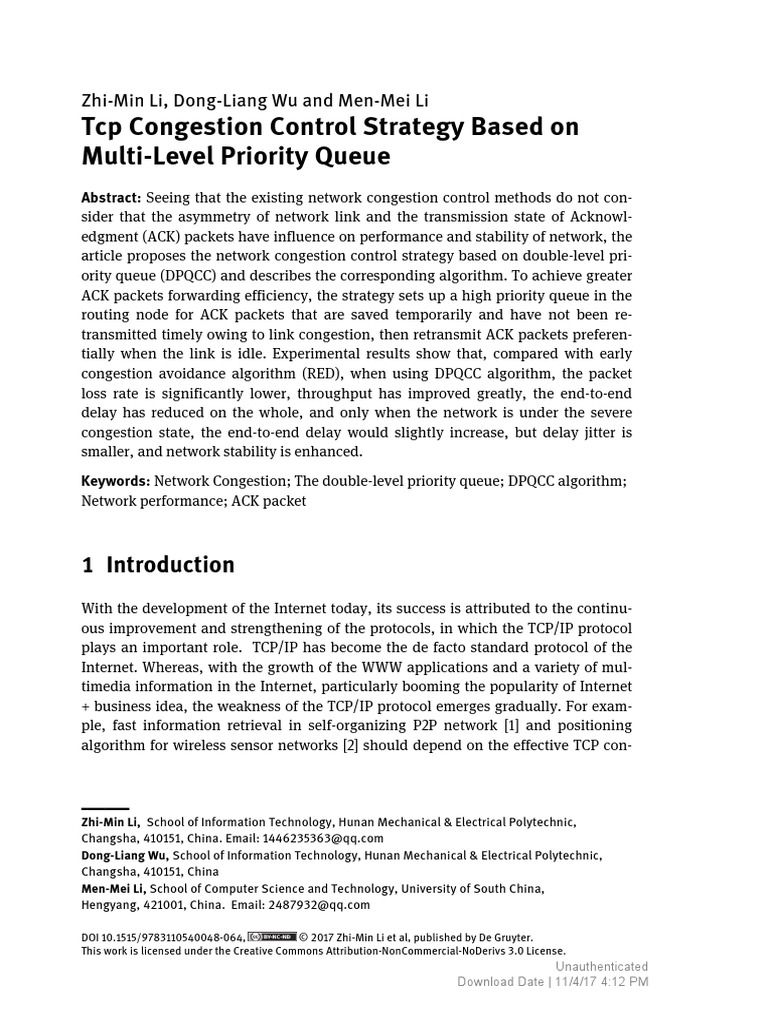 Tcp Congestion Control Strategy Based On Multi Lev Pdf Network Congestion Transmission