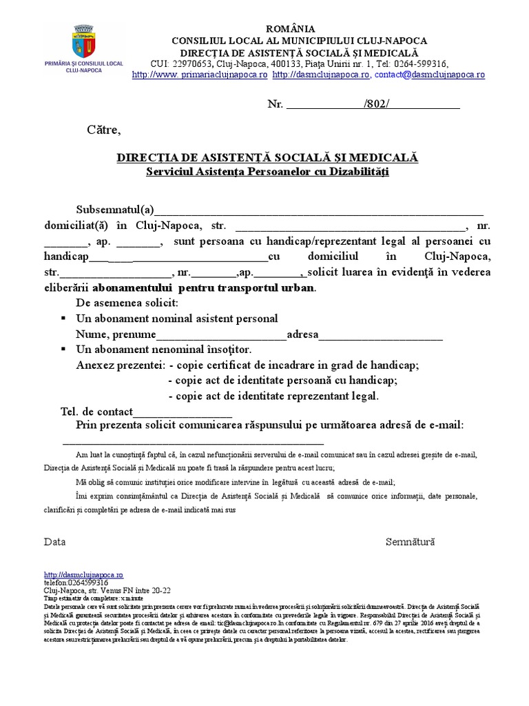 Cerere Transport Urban Persoane Cu Dizabilitati | PDF