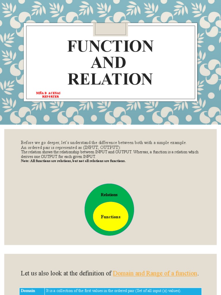Function and Relation | PDF | Function (Mathematics) | Set (Mathematics) Function and Relation | PDF | Function (Mathematics) | Set (Mathematics)