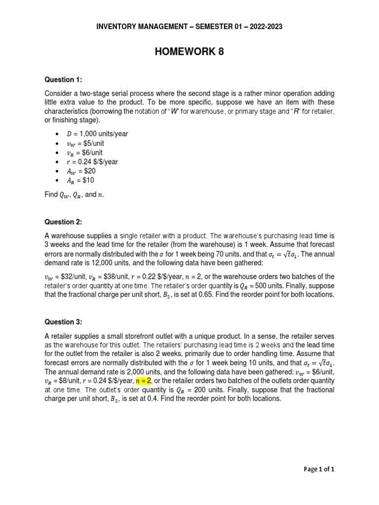 Inven Hw8 Rev1 | PDF | Finance & Money Management