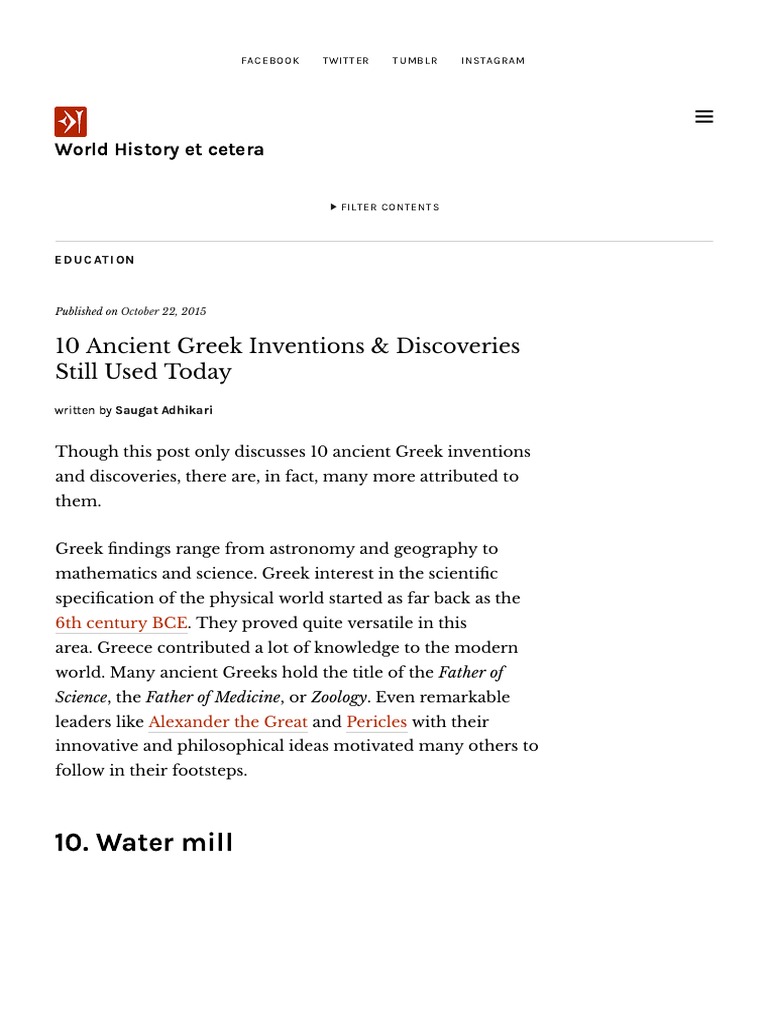 10 Ancient Greek Inventions & Discoveries Still Used Today - Wor | PDF ...