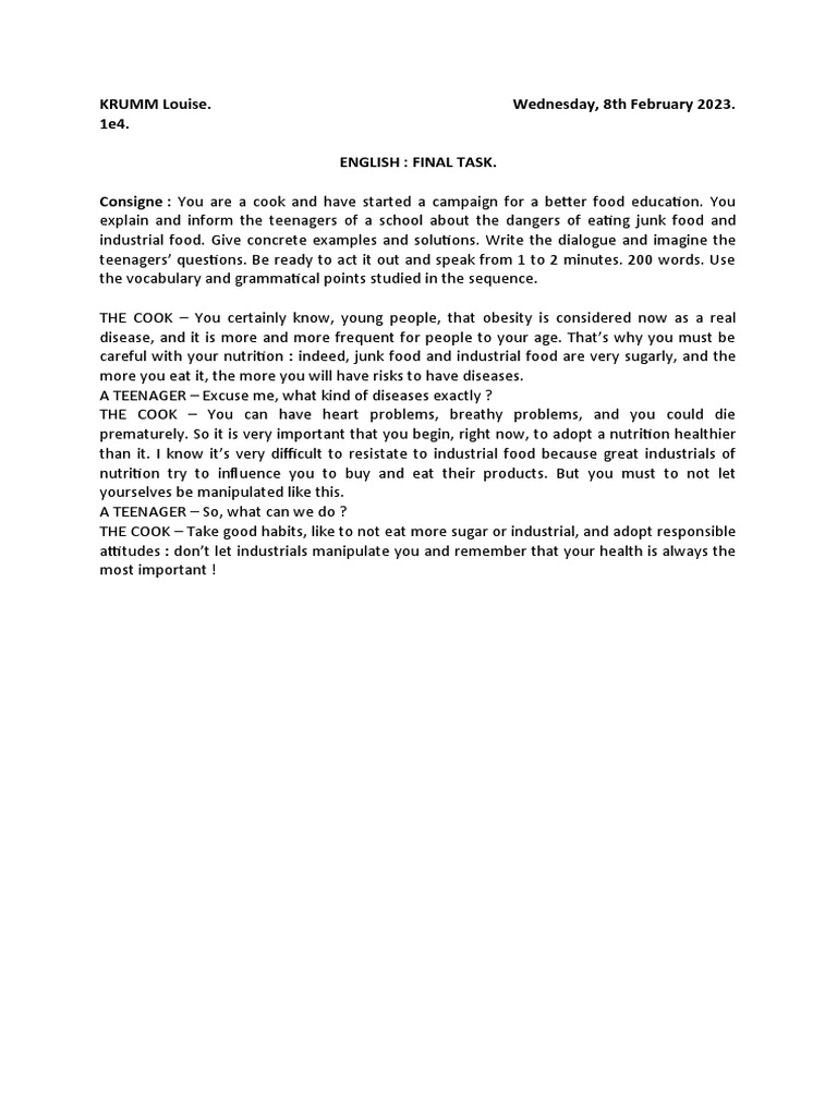 Anglais Tâche Finale | PDF