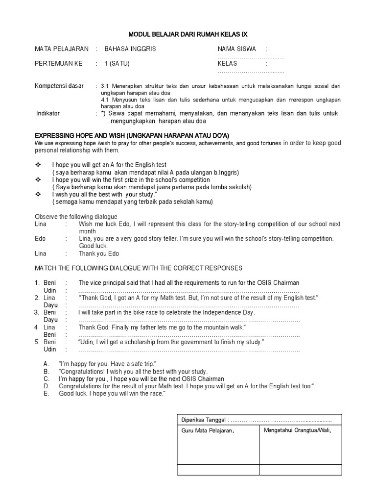 Modul Belajar Bahasa Inggris Kelas IX | PDF