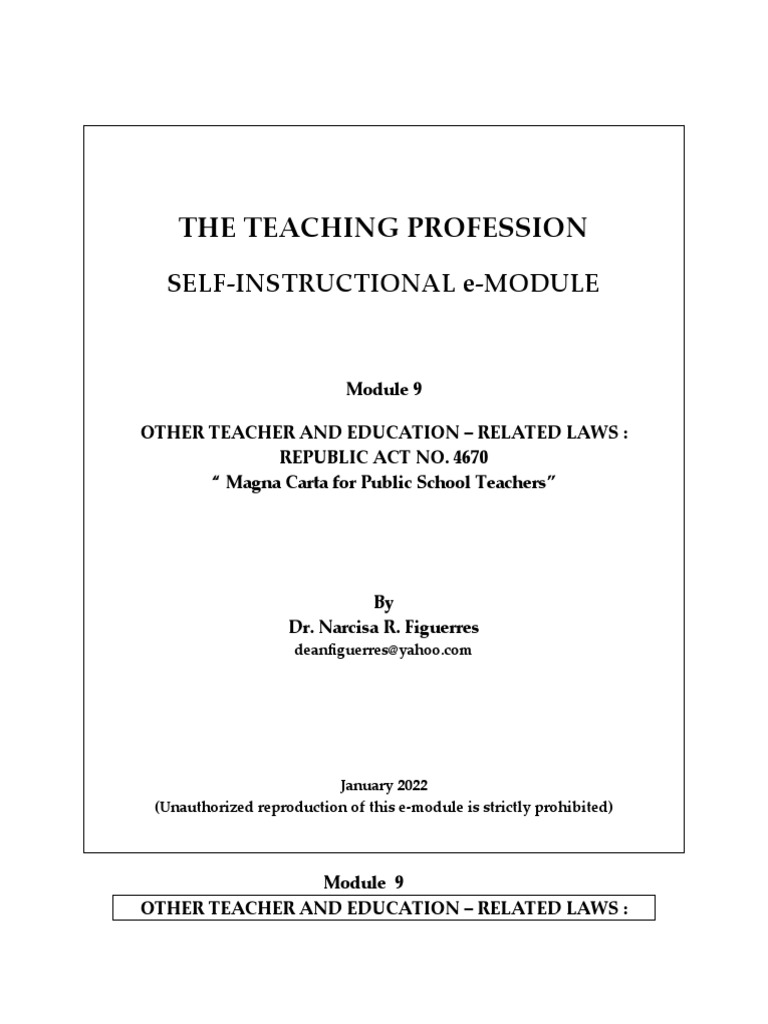 M 9 - R.A. 4670 Magna Carta For Public School Teachers | PDF | Cost Of ...