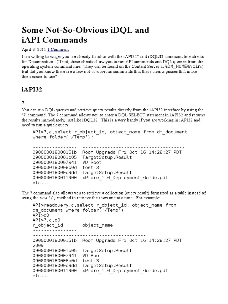 Comandos iDQL y iAPI | PDF | Information Technology Management | Computer Science