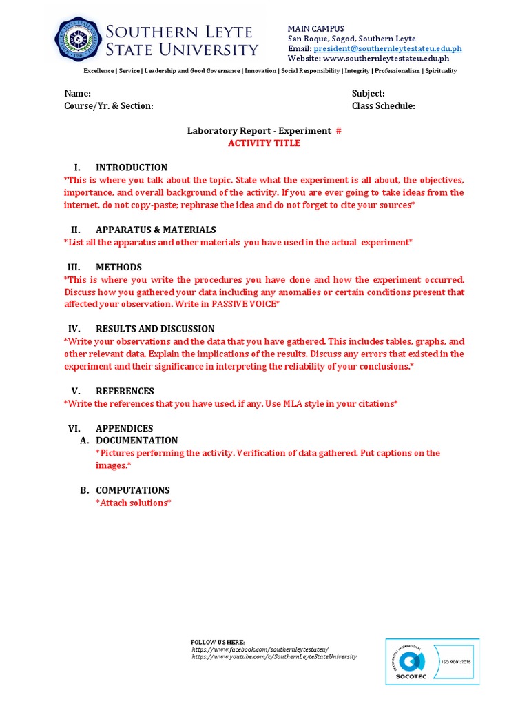 Laboratory Report Template Guide | PDF | Experiment | Data