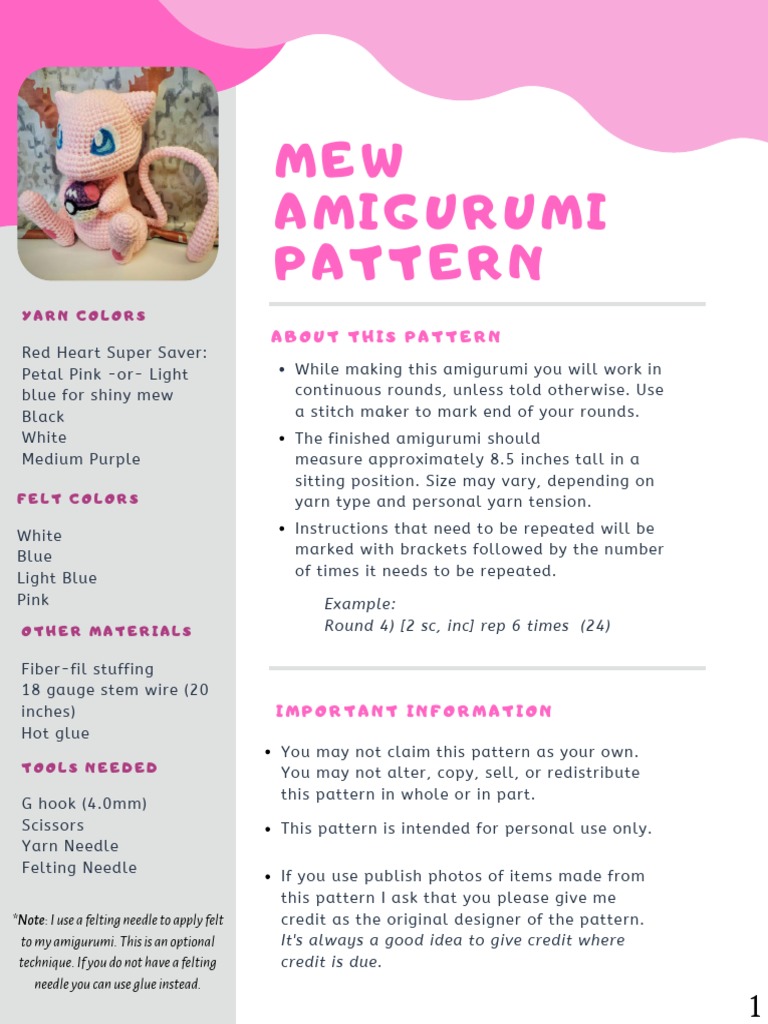 1upcrochet - Mew | PDF | Amigurumi | Textile Arts