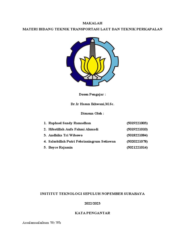 Makalah Bidang Teknik Transportasi Laut Dan Teknik Perkapalan | PDF