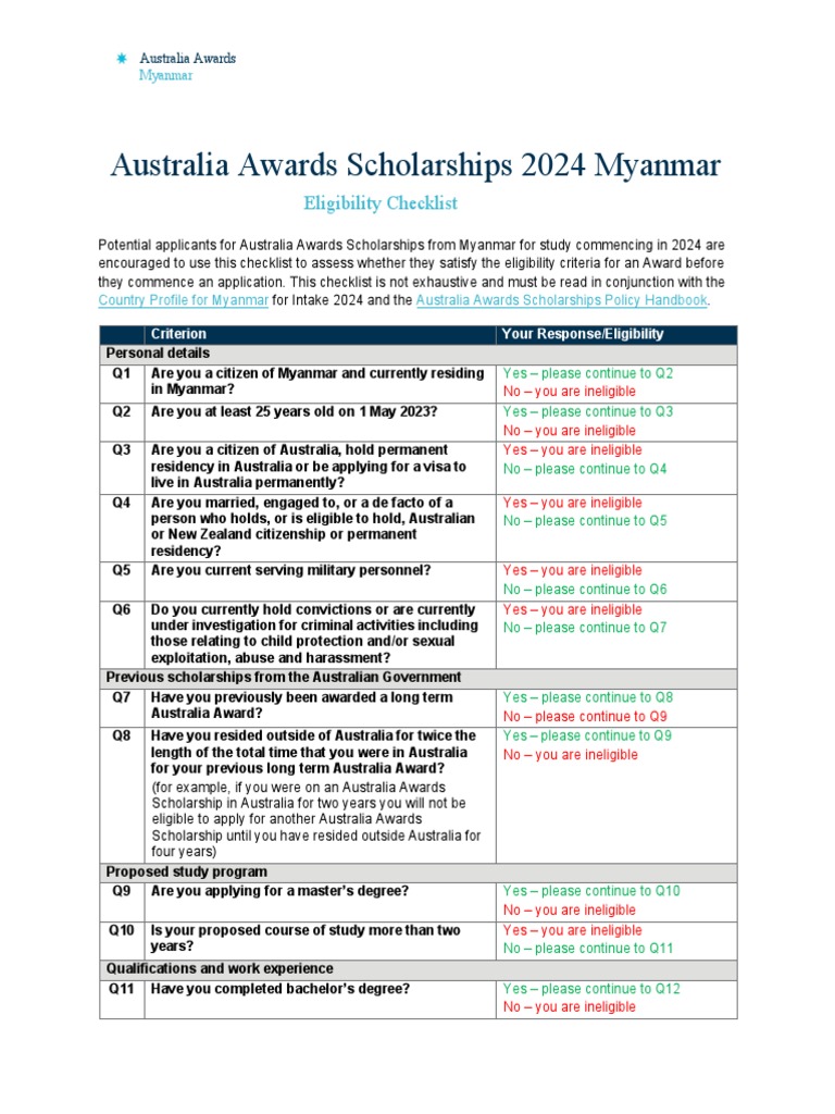 Eligibility Checklist Myanmar 2024intake-3 | PDF | International Law ...