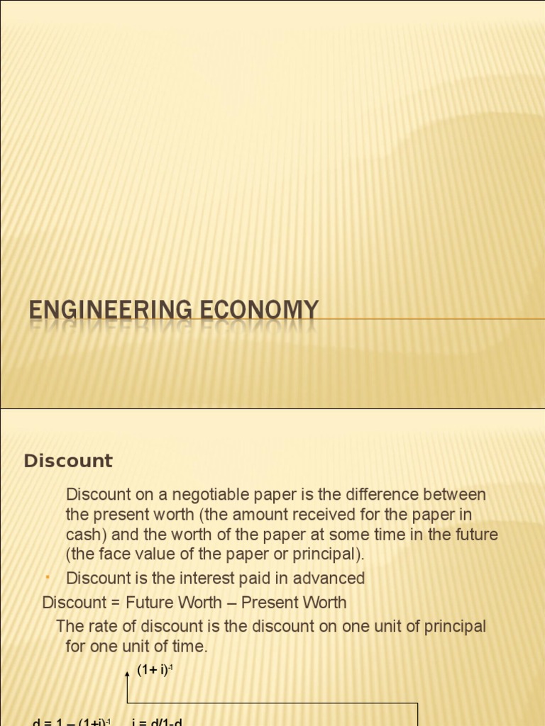Interest and Discount in Engineering Economics | PDF | Present Value ...