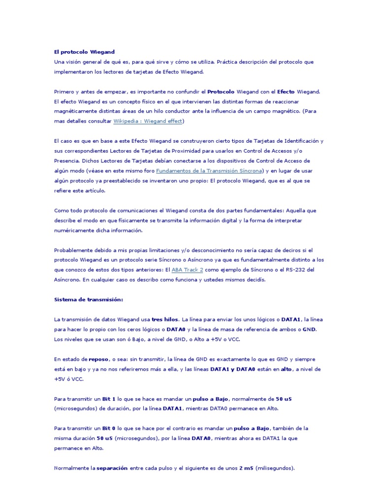 El Protocolo Wiegand | PDF | Poco | Datos de computadora
