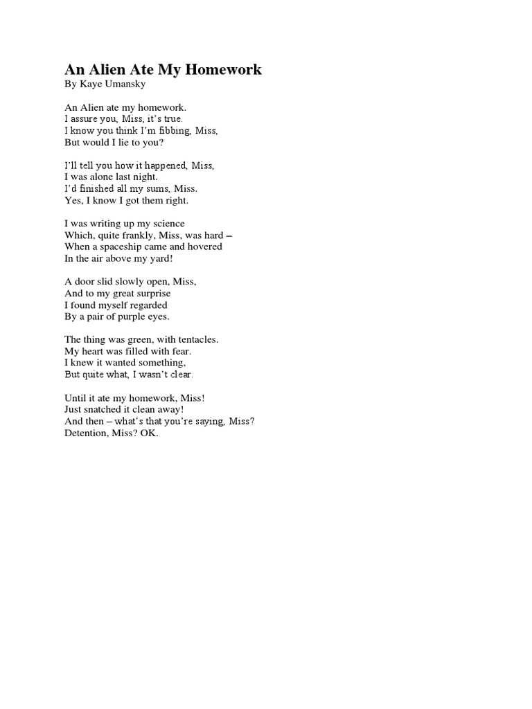 Poem 1 - An Alien Ate My Homework | PDF