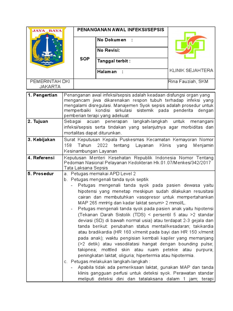 Sop - Penanganan Awal Infeksi Sepsis | PDF
