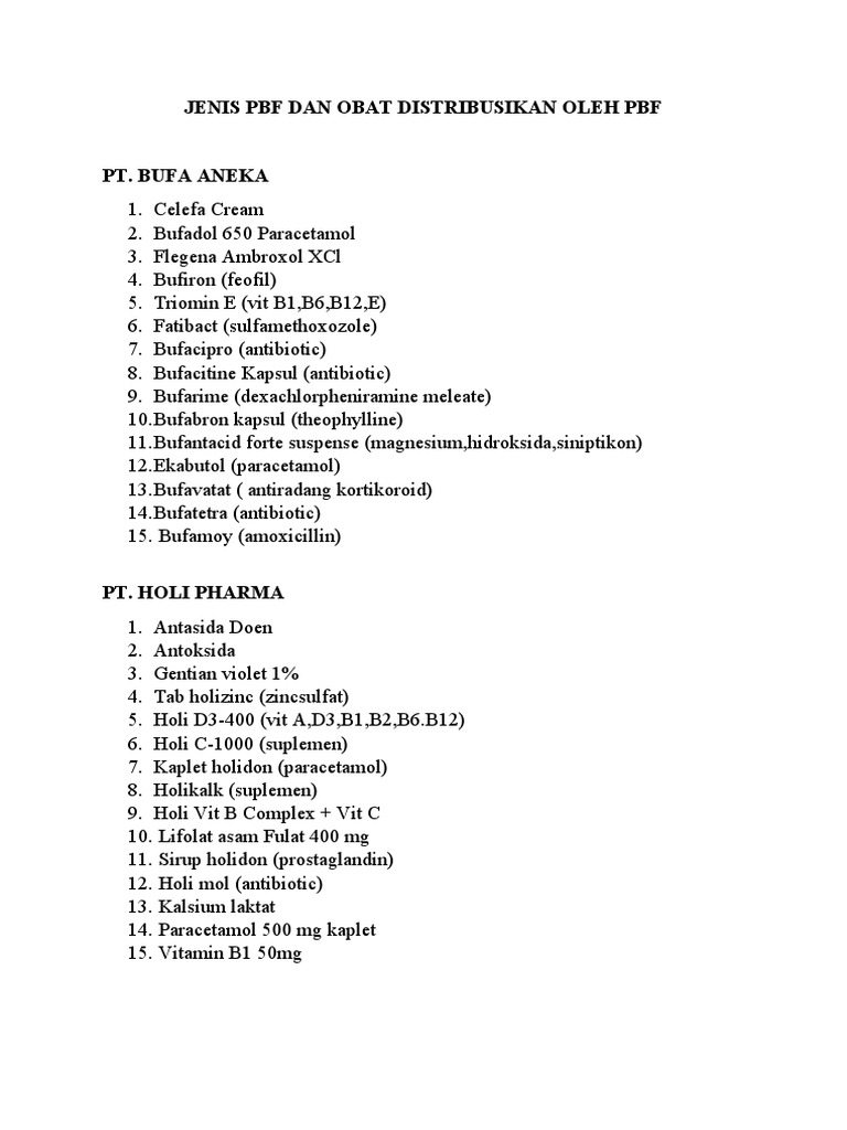 Jenis PBF Dan Obat Distribusikan Oleh PBF | PDF