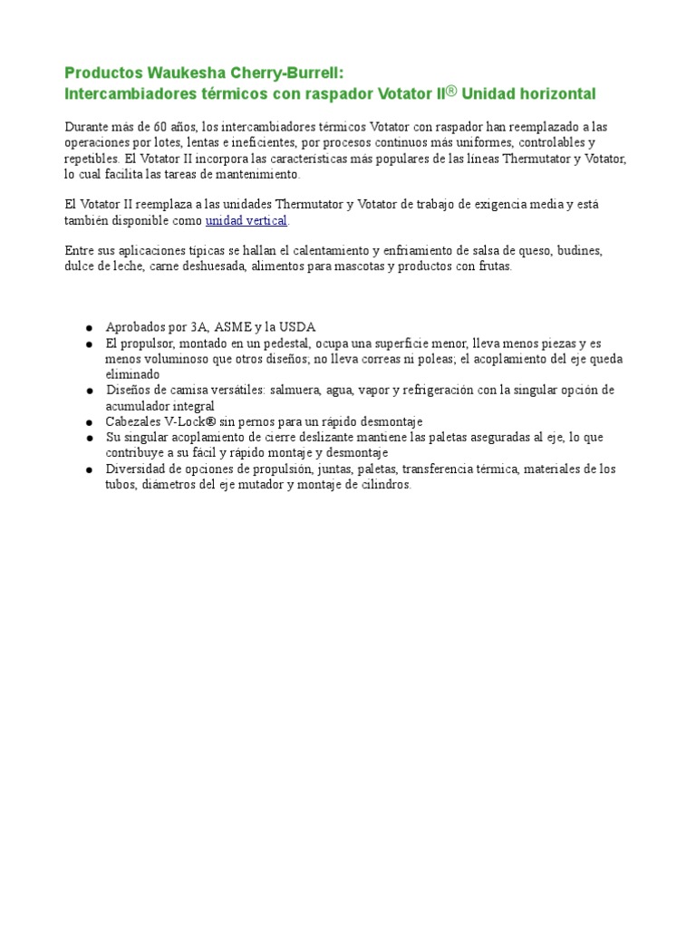 VOTATOR Brochure Español | PDF | Agua | Ingeniería mecánica