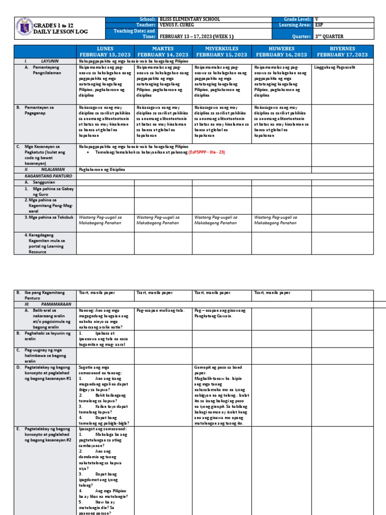 DLL - Esp 5 - Q3 - W1 | PDF