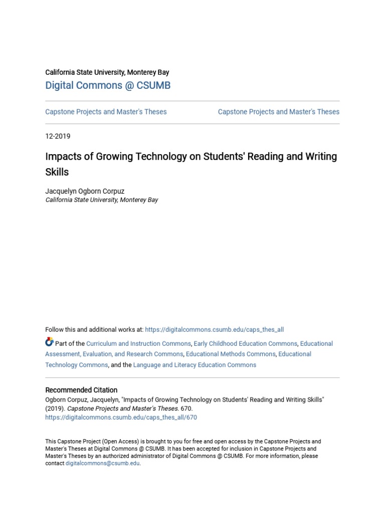 Impacts of Growing Technology On Students Reading and Writing SK | PDF ...