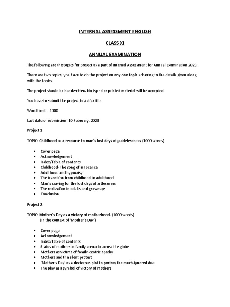 English Internal Assessment-Class XI 2022-23 Annual | PDF