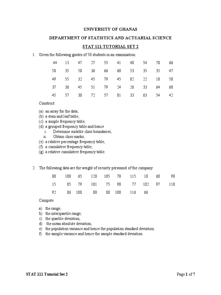 Stat 111 - Tutorial Set 2 | PDF | Mean | Skewness