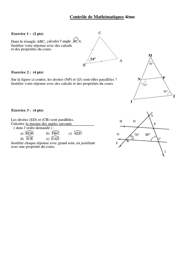Calcul d'Angles et Parallélisme en Géométrie | PDF | Triangle | Géométrie