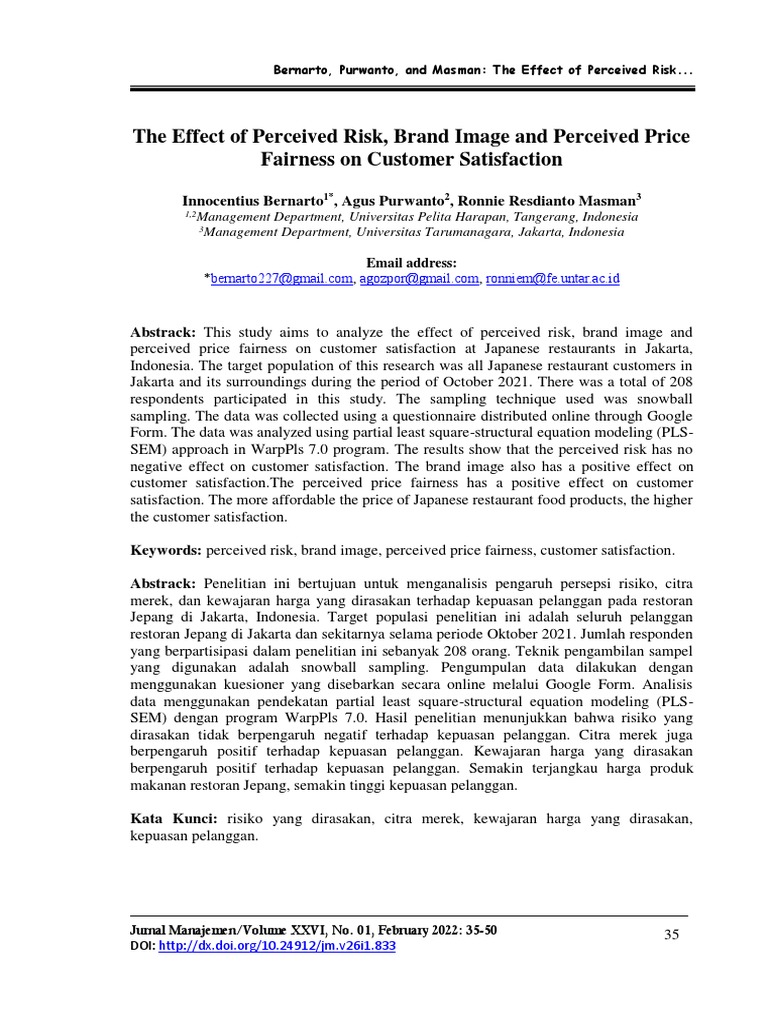 The Effect of Perceived Risk, Brand Image and Perceived Price Fairness On Customer Satisfaction ...