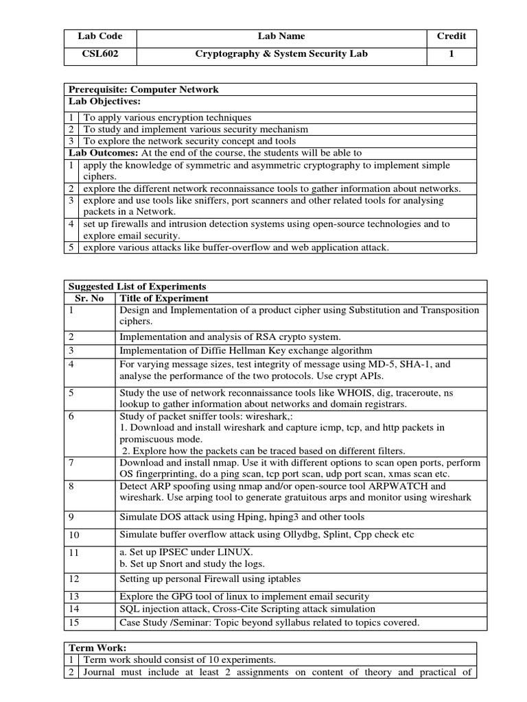 CSS Lab Syllabus | PDF | Cryptography | Computer Network CSS Lab Syllabus | PDF | Cryptography | Computer Network