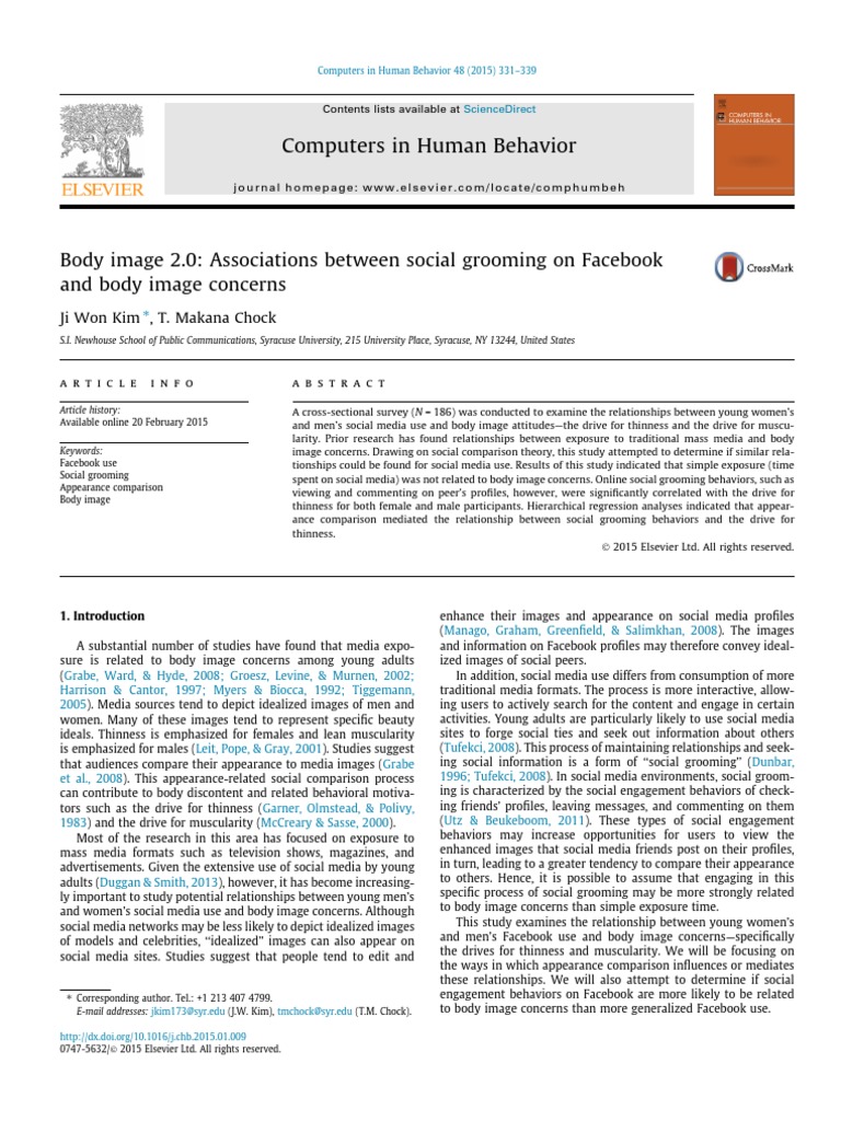 Body Image 2.0 Associations Between Social Grooming On Facebook and ...