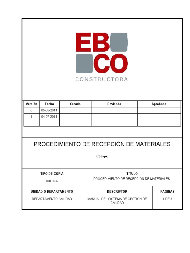 Procedimiento de Recepción de Materiales | PDF | Informática