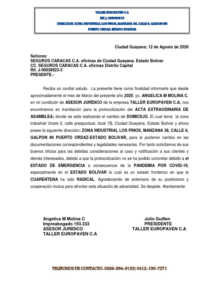 Carta Cambio de Domicilio | PDF