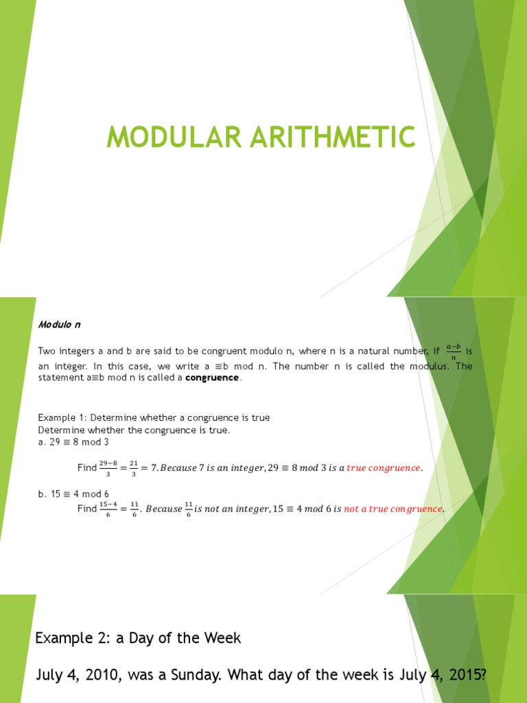 Modular Arithmetic Basics and Examples | PDF | Arithmetic | Discrete ...