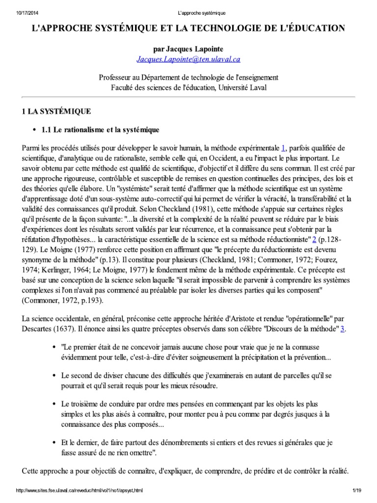 L'Approche Systémique | PDF