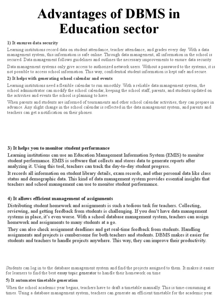 Advantages of DBMS in Education Sector | Download Free PDF | Databases ... Advantages of DBMS in Education Sector | Download Free PDF | Databases ...