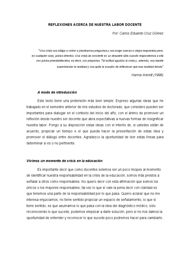 Reflexiones Acerca de Nuestra Labor Docente | PDF