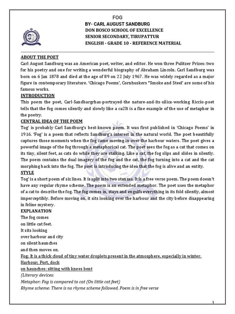 By-Carl August Sandburg Don Bosco School of Excellence Senior Secondary ...