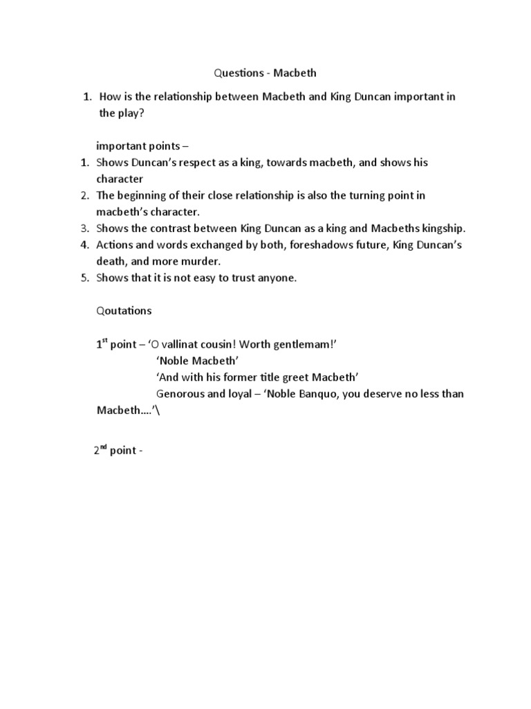 Macbeth and Duncan's Relationship Analysis | PDF