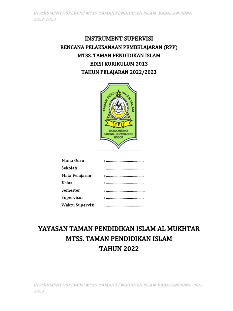 Instrumen Supervisi RPP Revisi MTS TPI MATENG | PDF | Bisnis | Seni